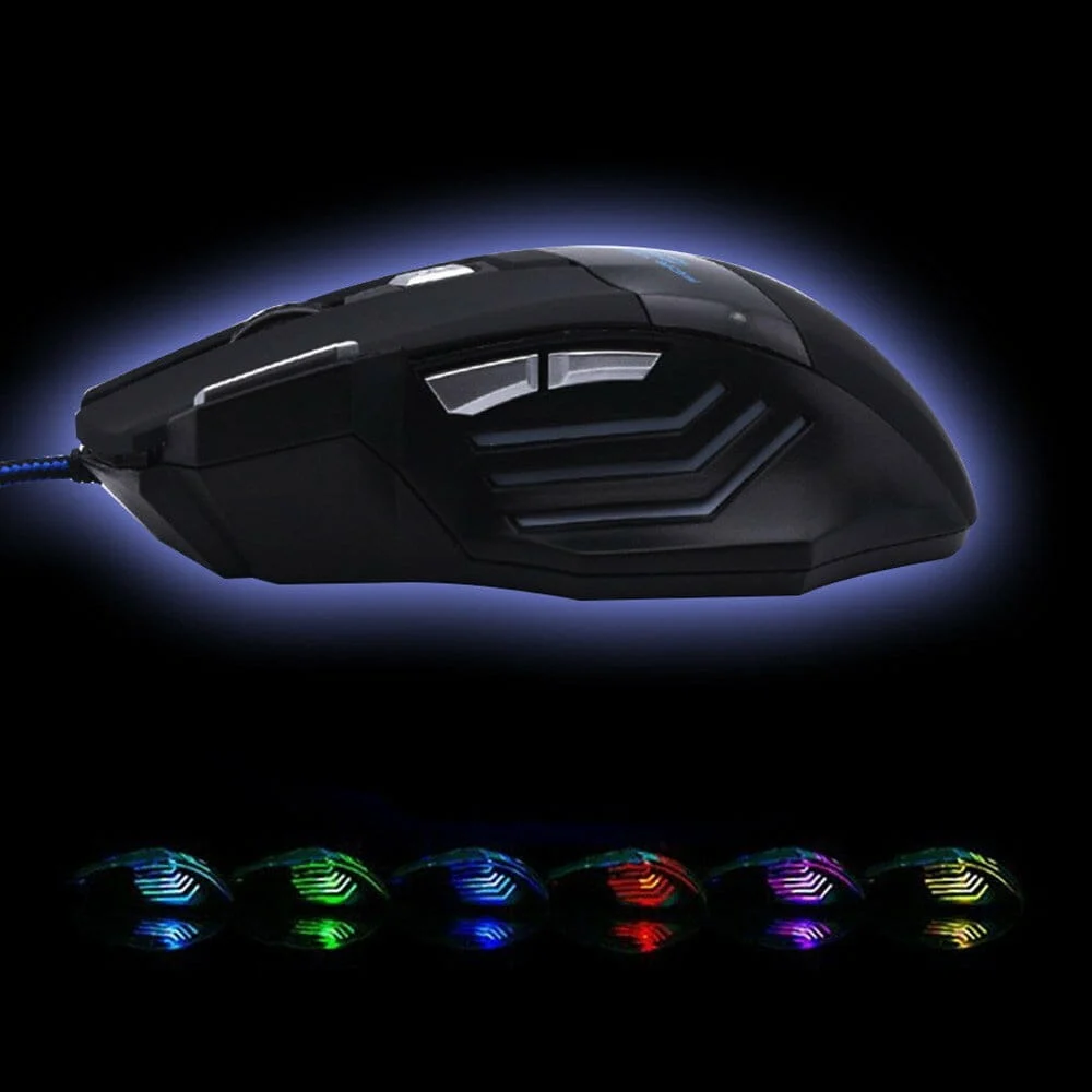 1pza Ratón / mouse estilo gamer con cable mallado, iluminación led ...